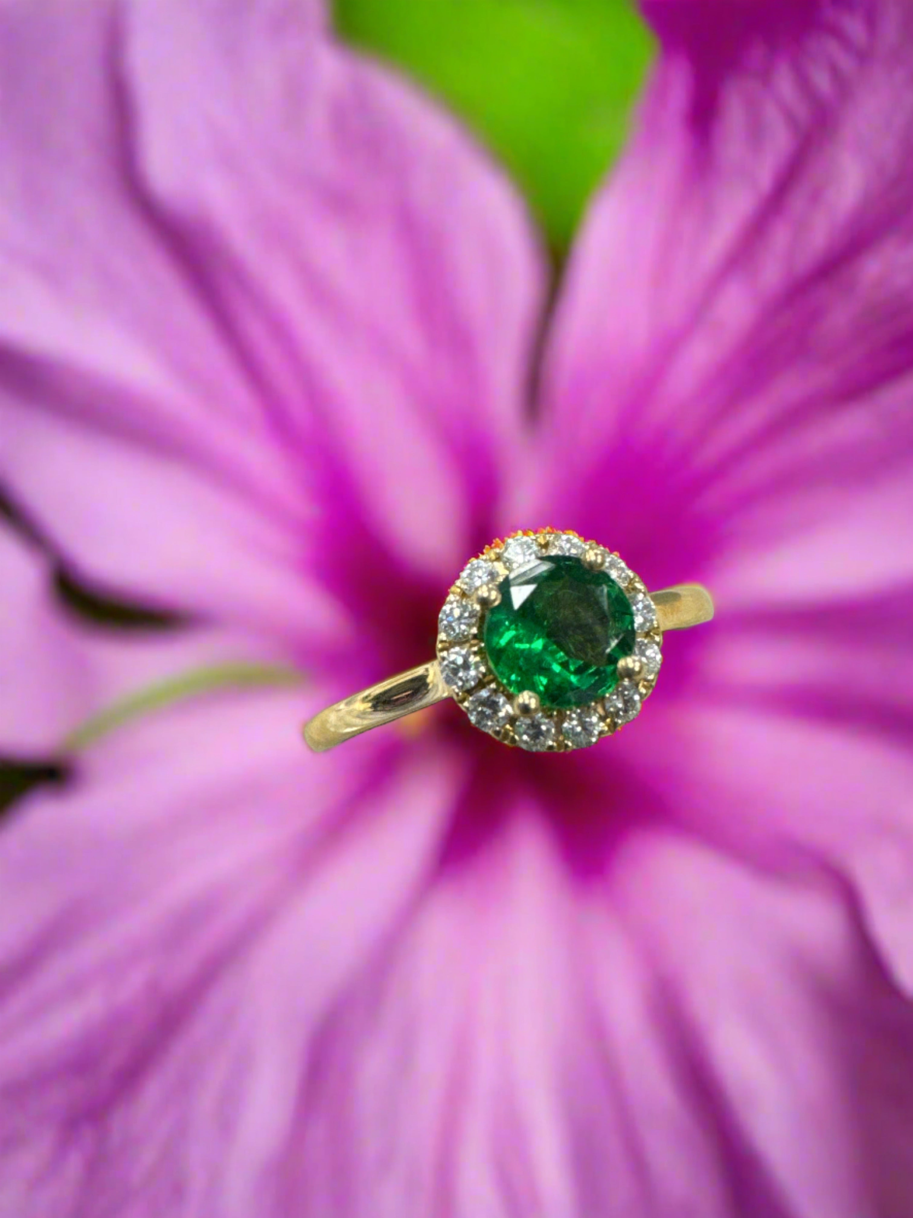 14k YG .47 CT Tsavorite, 0.14 CT Diamond Halo Ring – Elisa Ilana