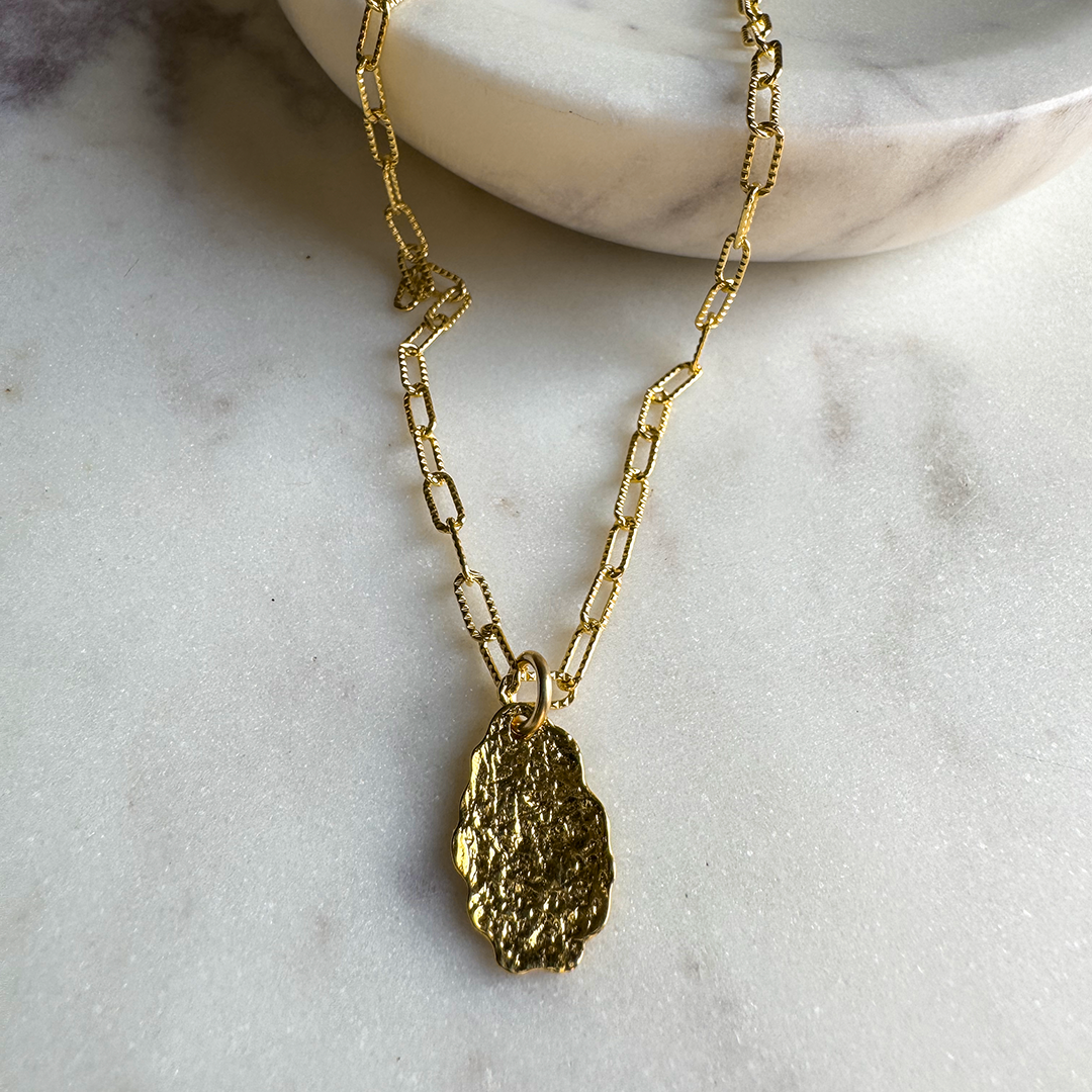 Textured Paperclip Necklace with Hammered Drop – Elisa Ilana