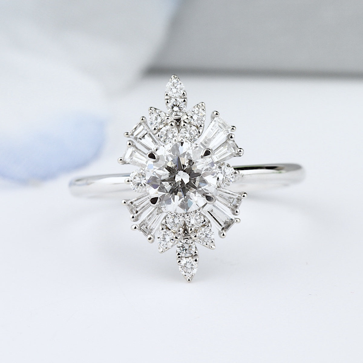 Parade Trillion & Round Diamond Halo Engagement Ring – Elisa Ilana